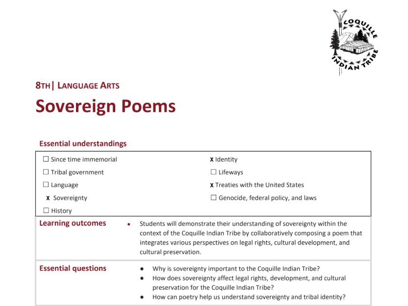 8th Grade Sovereign Poems | Coquille Indian Tribe | Native Arts | OER ...