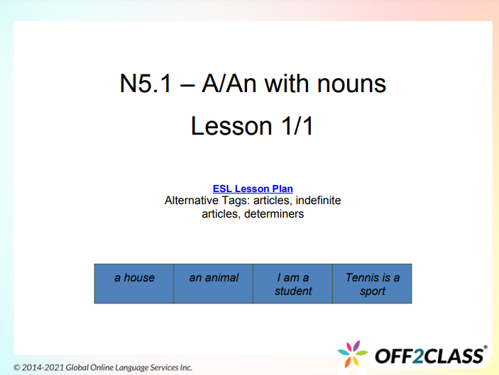 Introductory Lesson Plan: A/An With Nouns | OER Commons