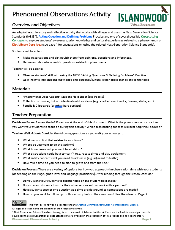 Phenomenal Investigations Activity | OER Commons