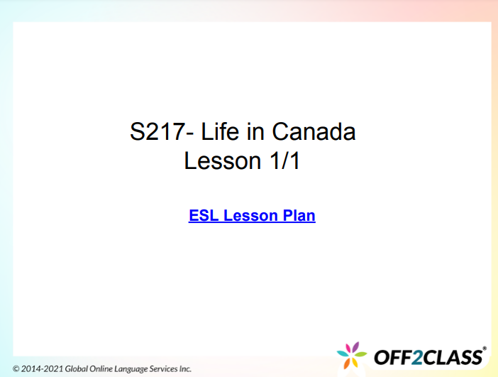 Free ESL Lesson Plan: Life In Canada | OER Commons