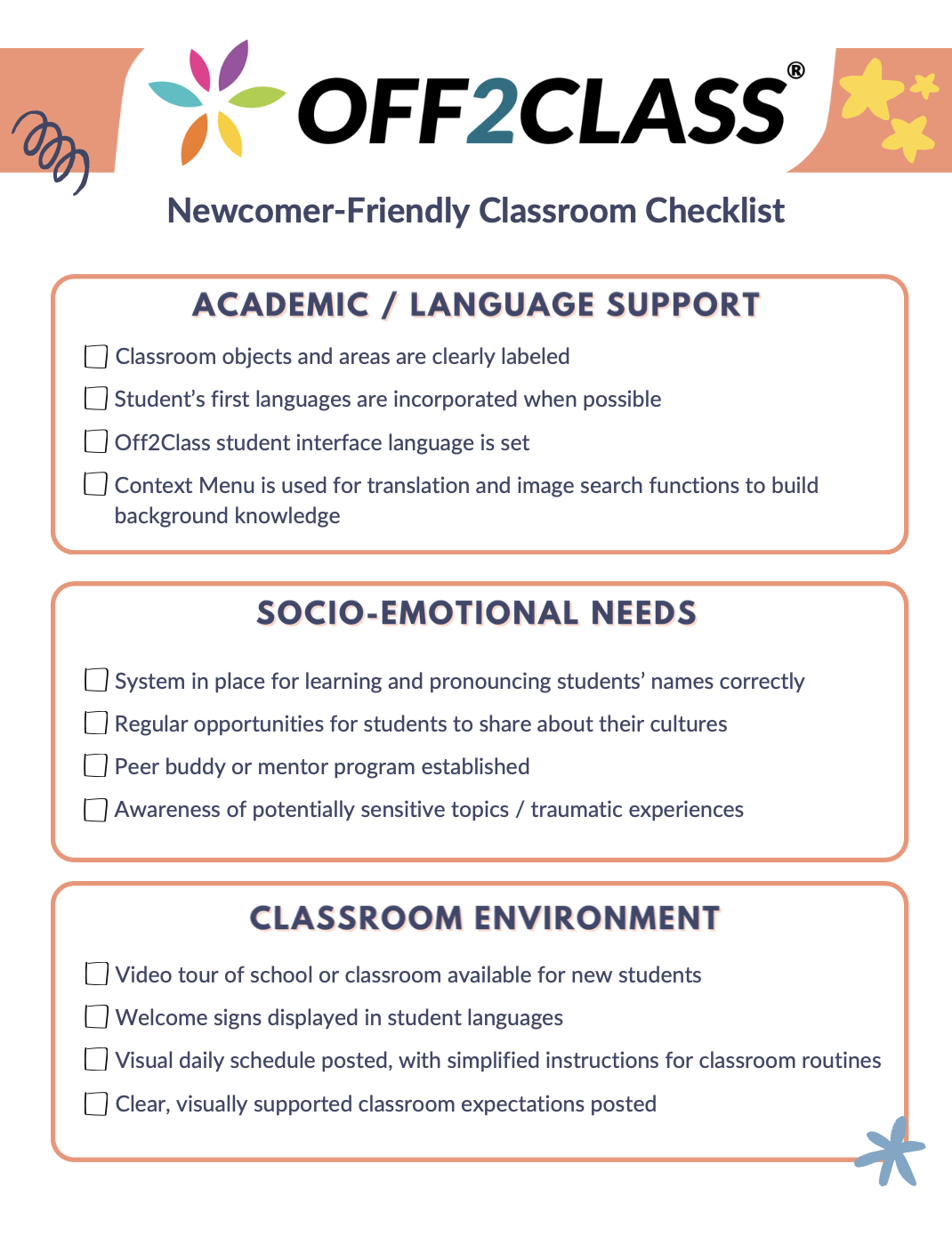 Newcomer-Friendly Classroom Checklist | OER Commons