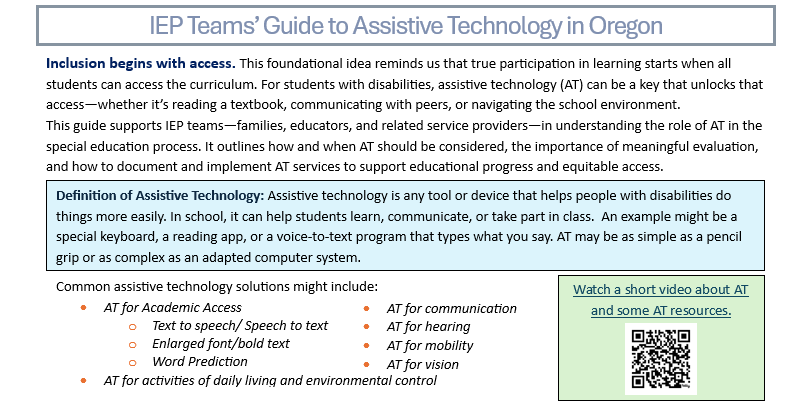 IEP Teams’ Guide to Assistive Technology in Oregon | OER Commons