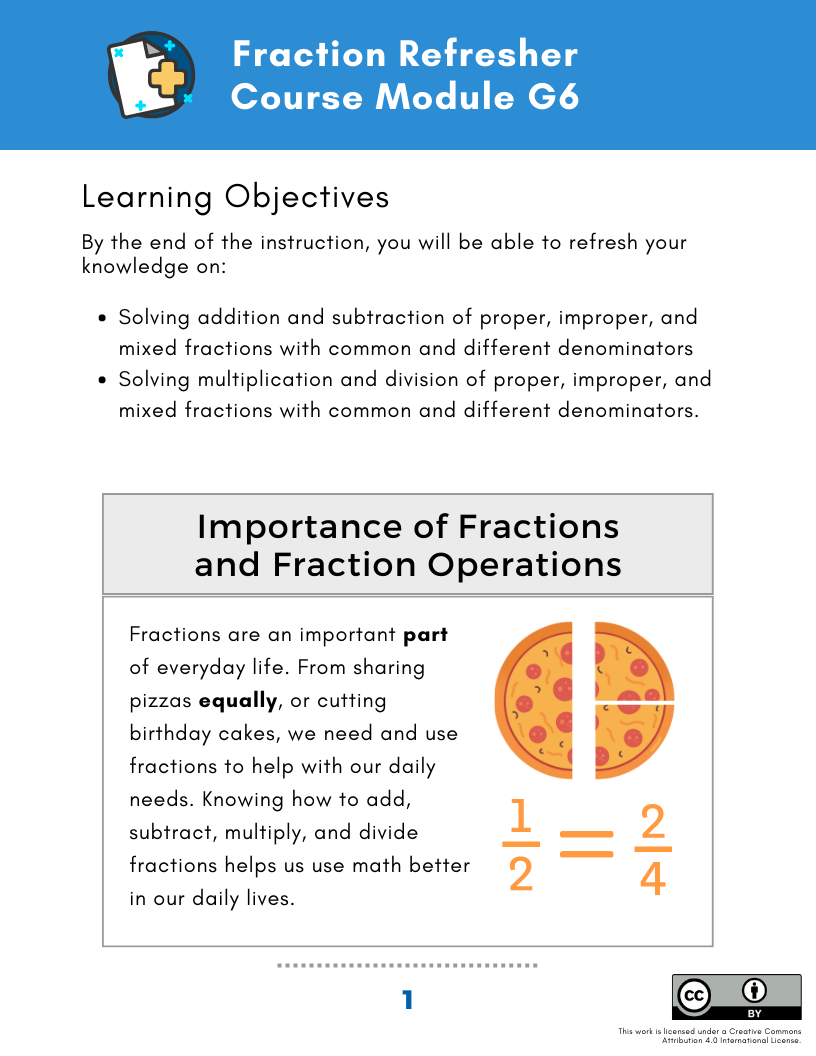 Fraction Refresher for Grade 6 Learners | OER Commons