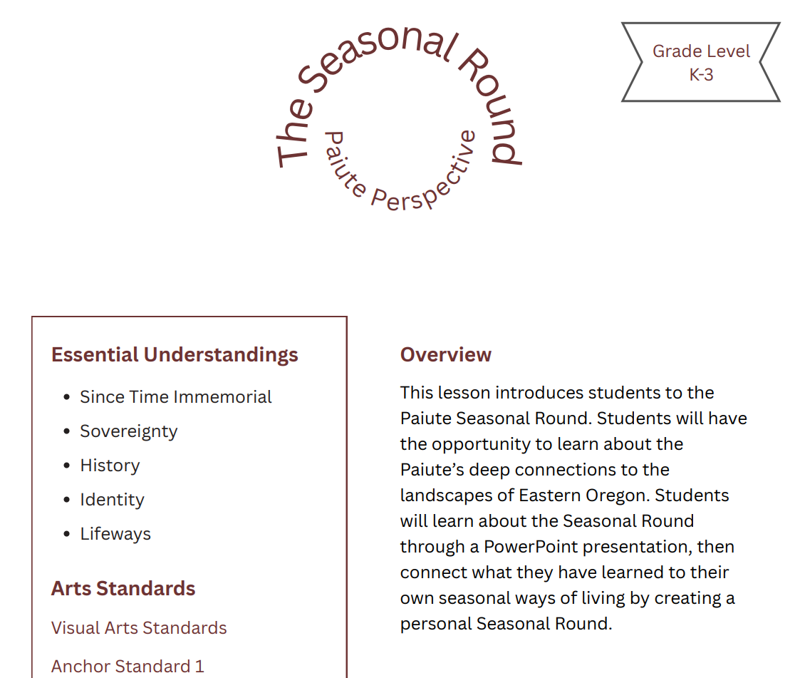 K - 3 Seasonal Round | Burns Paiute Tribe | Native Arts | OER Commons