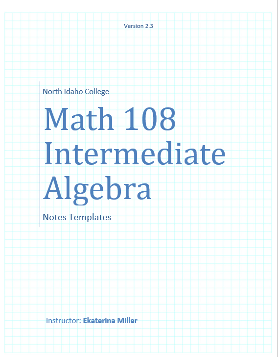 Notes Template for Intermediate Algebra | OER Commons