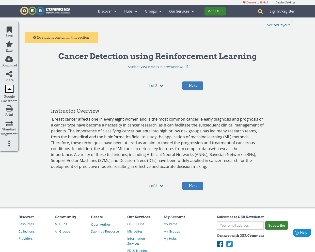Cancer Detection using Reinforcement Learning | OER Commons
