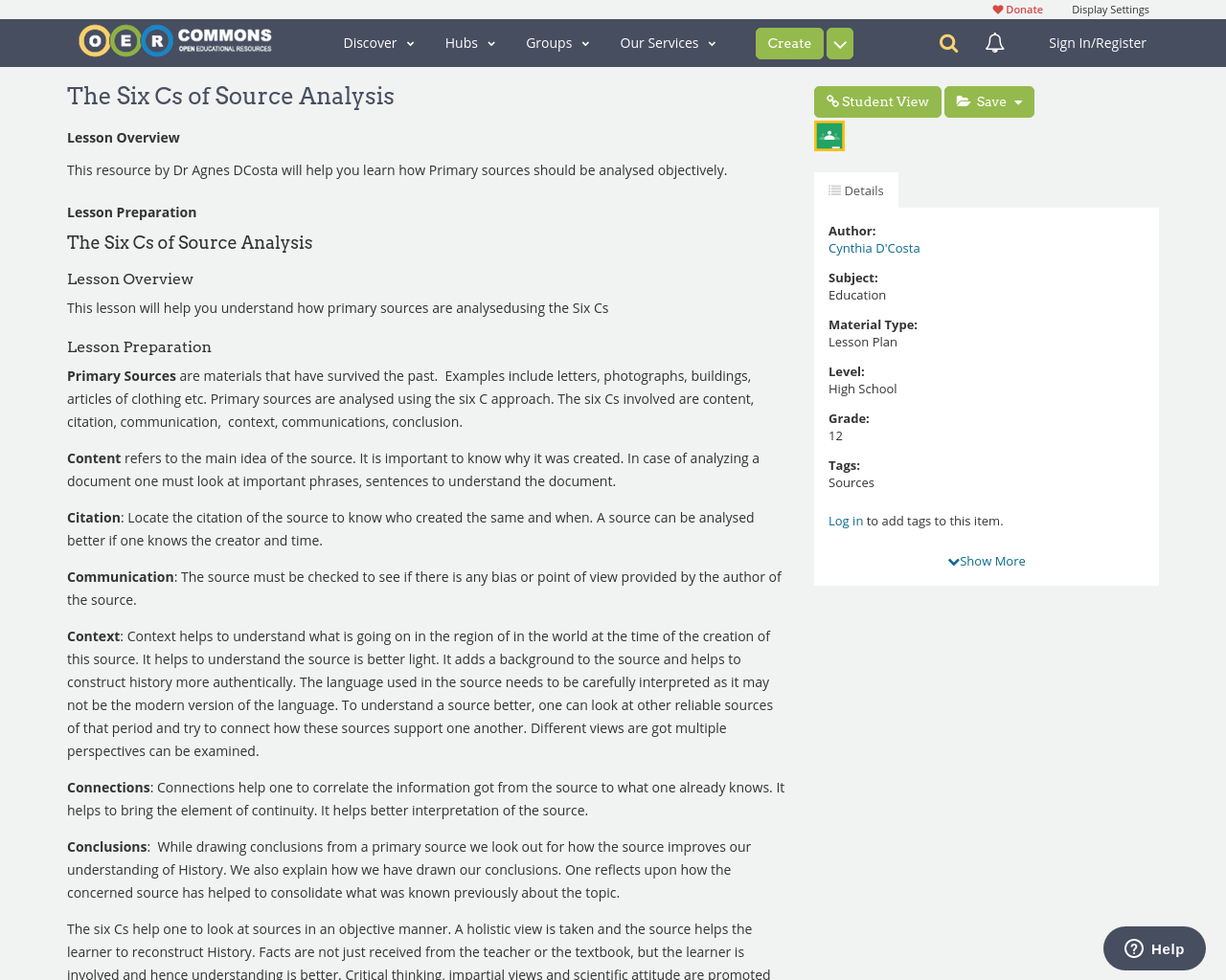 The Six Cs of Source Analysis | OER Commons