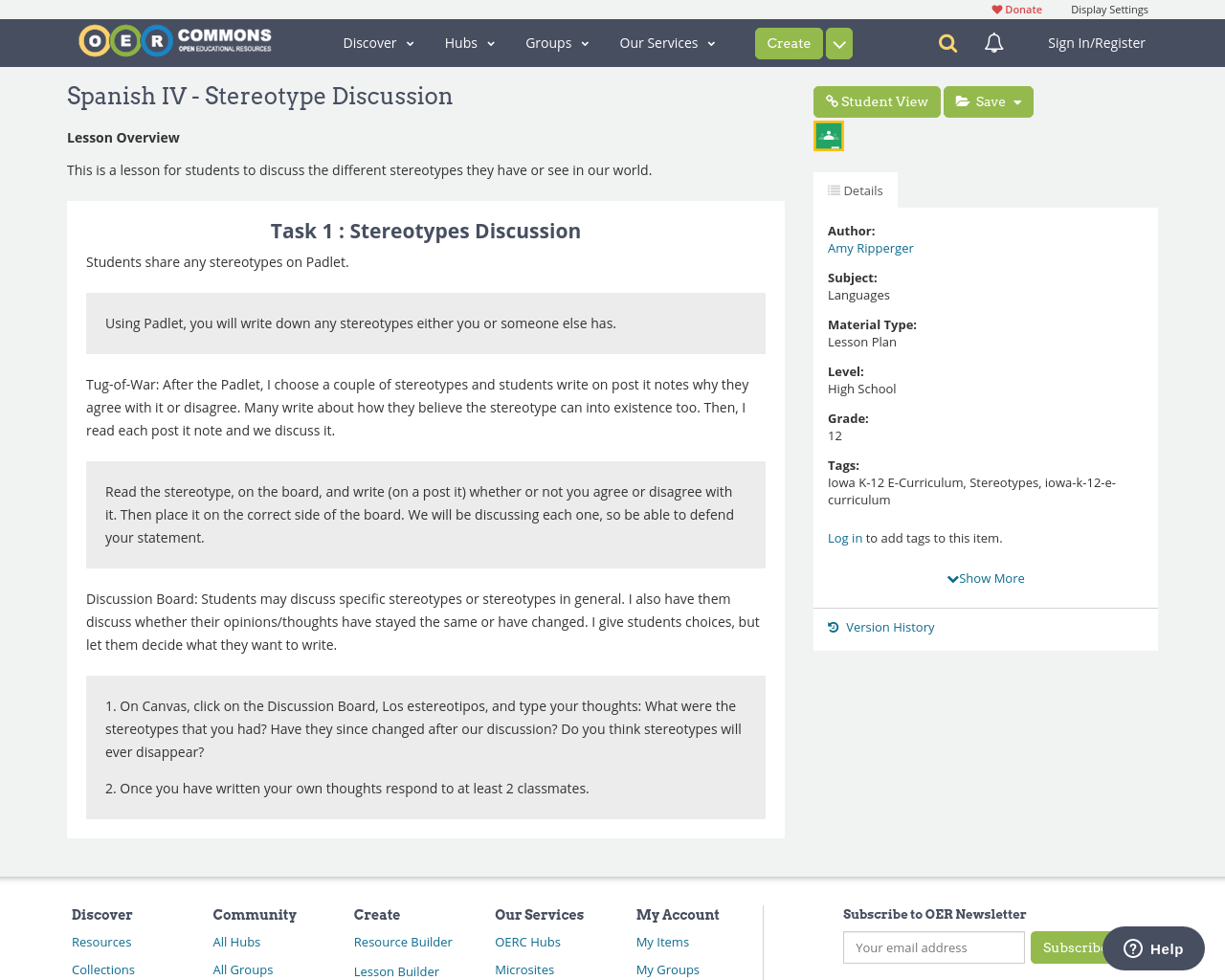 Spanish IV - Stereotype Discussion | OER Commons