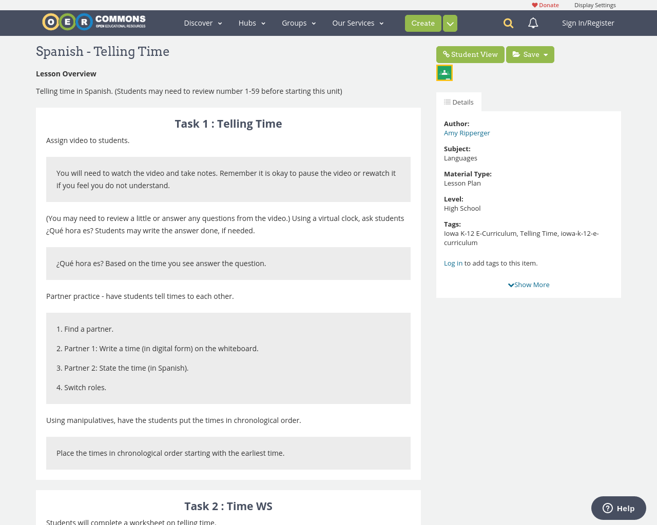 Spanish - Telling Time | OER Commons