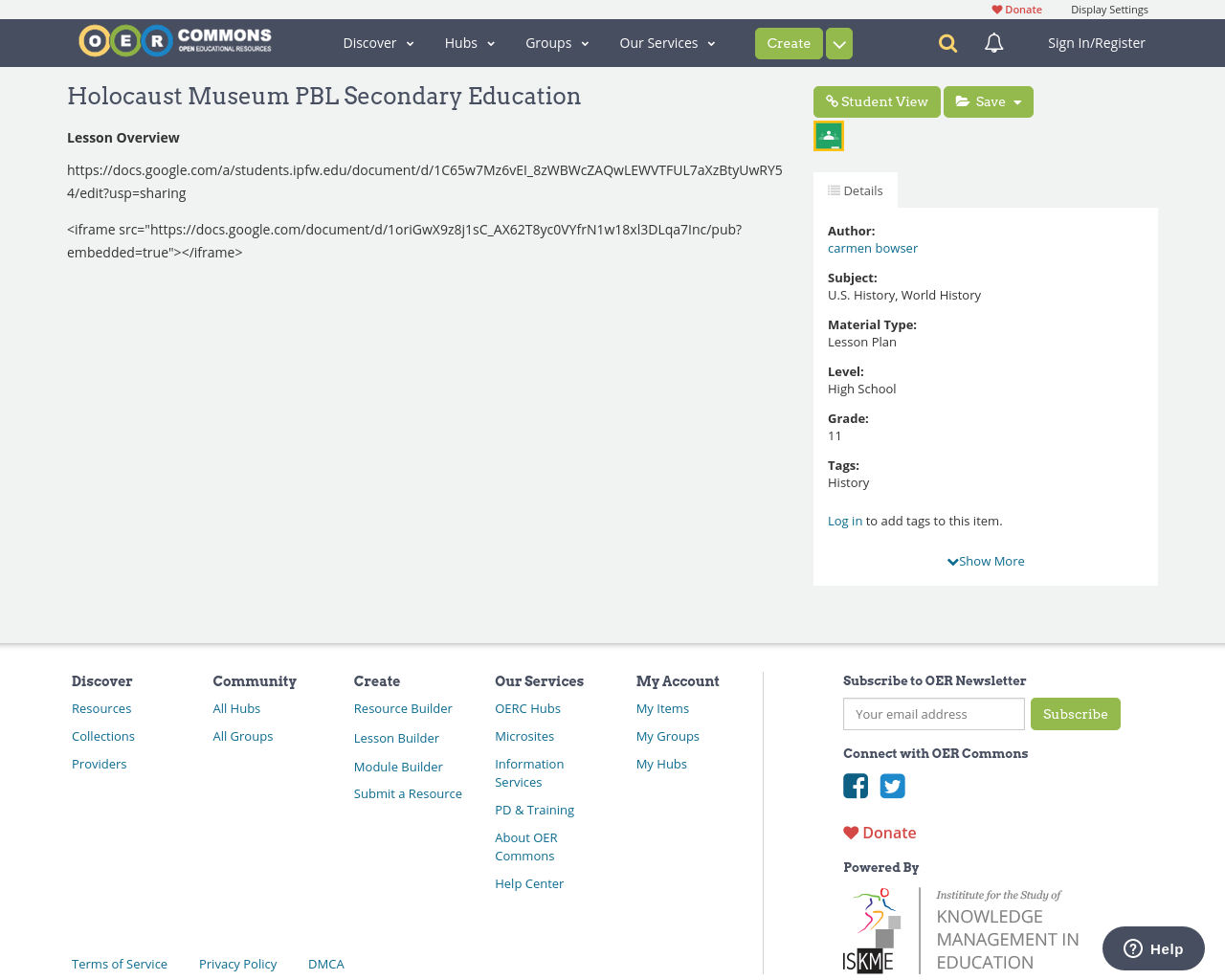 Holocaust Museum PBL Secondary Education | OER Commons