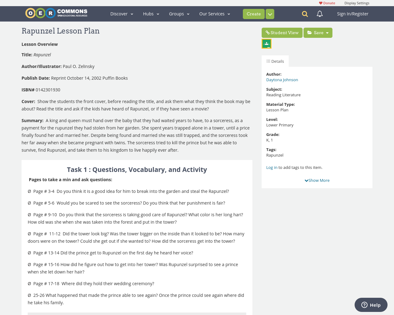 Rapunzel Lesson Plan | OER Commons