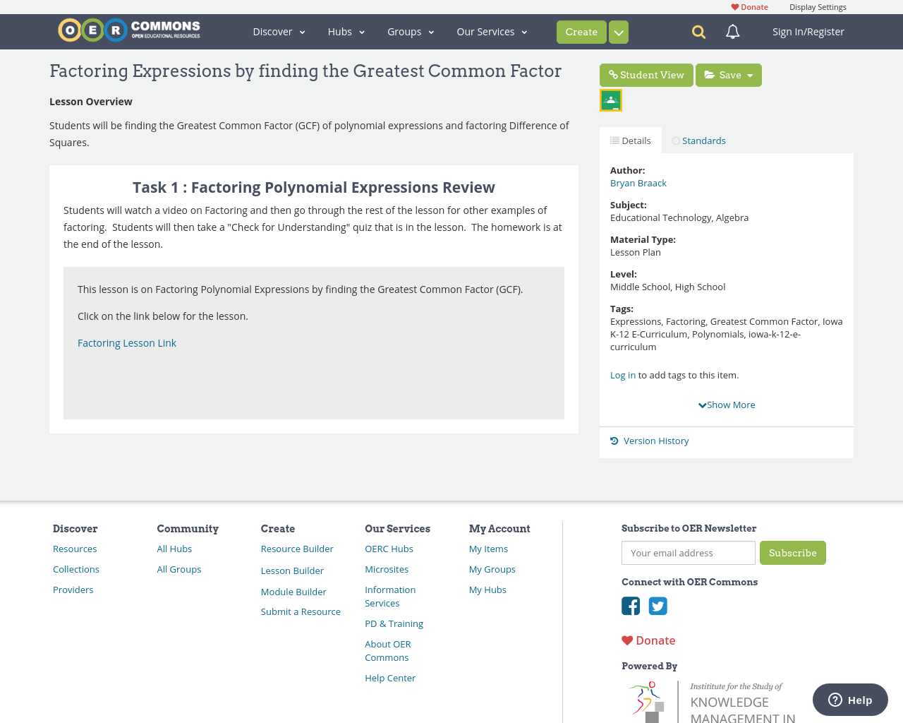 Factoring Expressions by finding the Greatest Common Factor | OER Commons