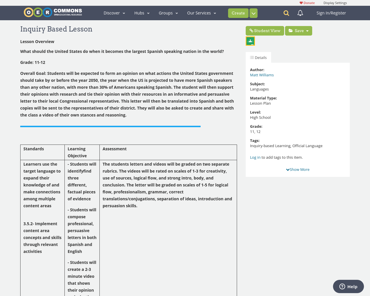 Inquiry Based Lesson | OER Commons