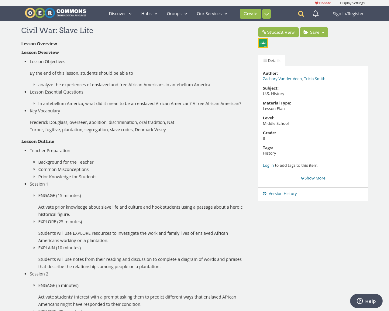 Civil War: Slave Life | OER Commons