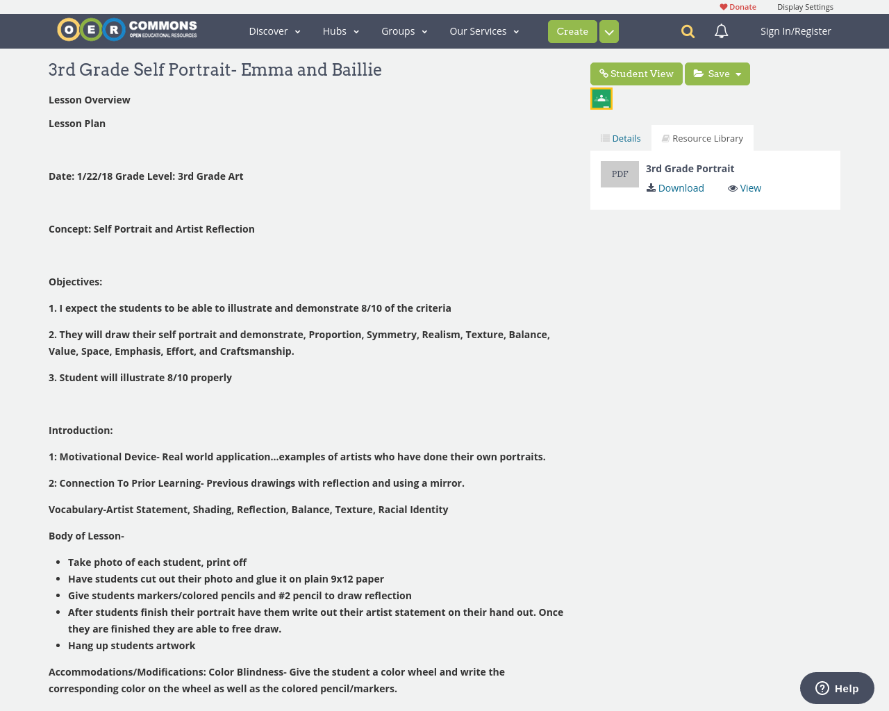 3rd Grade Self Portrait- Emma and Baillie | OER Commons