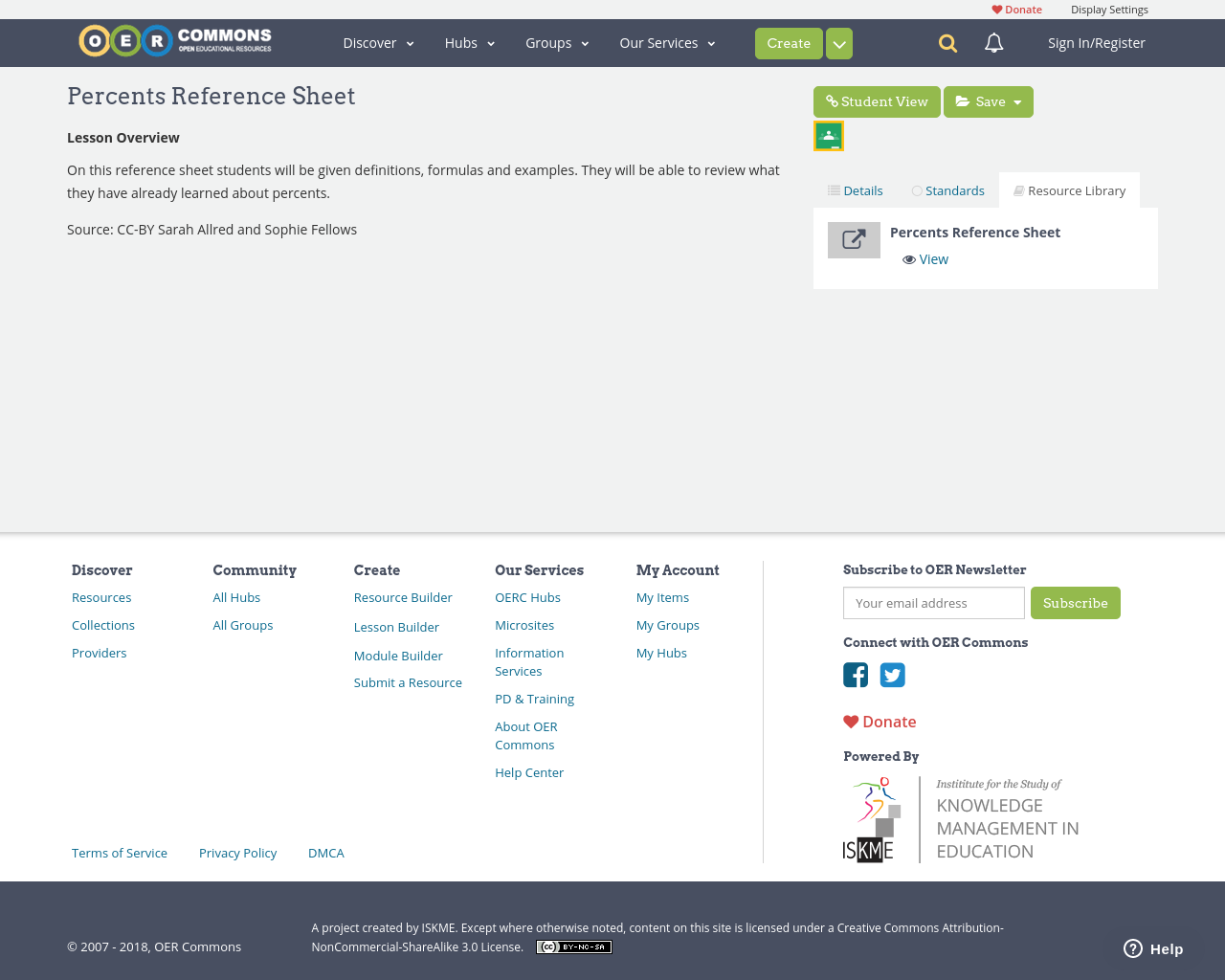 Percents Reference Sheet | OER Commons