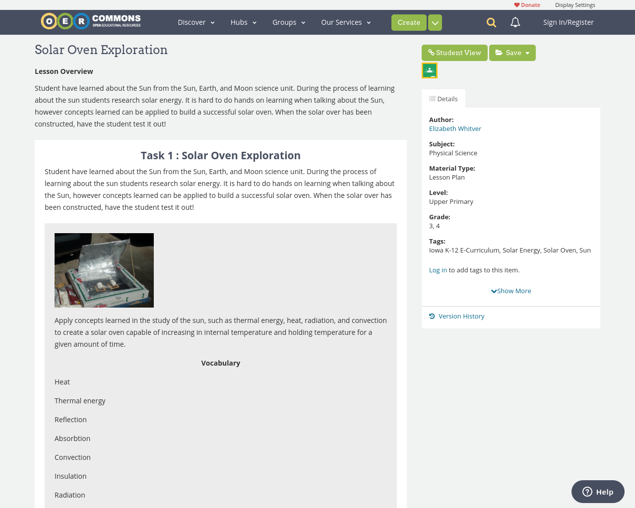 Solar Oven Exploration | OER Commons