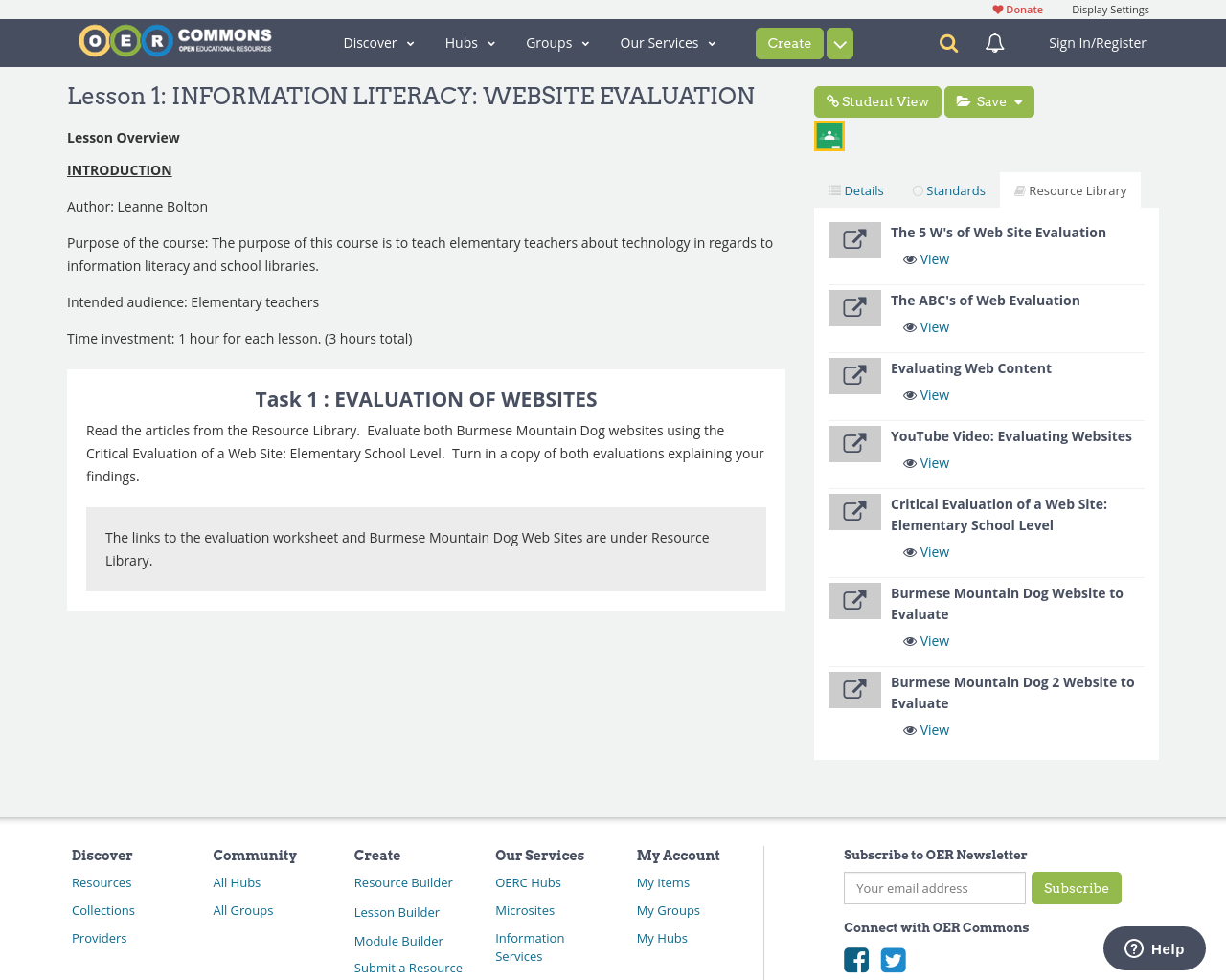 Lesson 1: INFORMATION LITERACY: WEBSITE EVALUATION | OER Commons