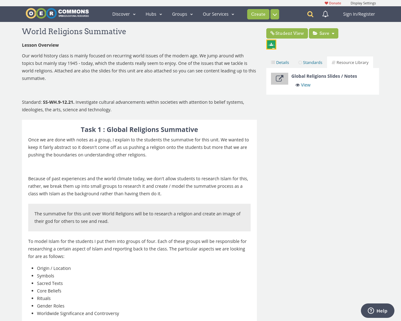 World Religions Summative | OER Commons