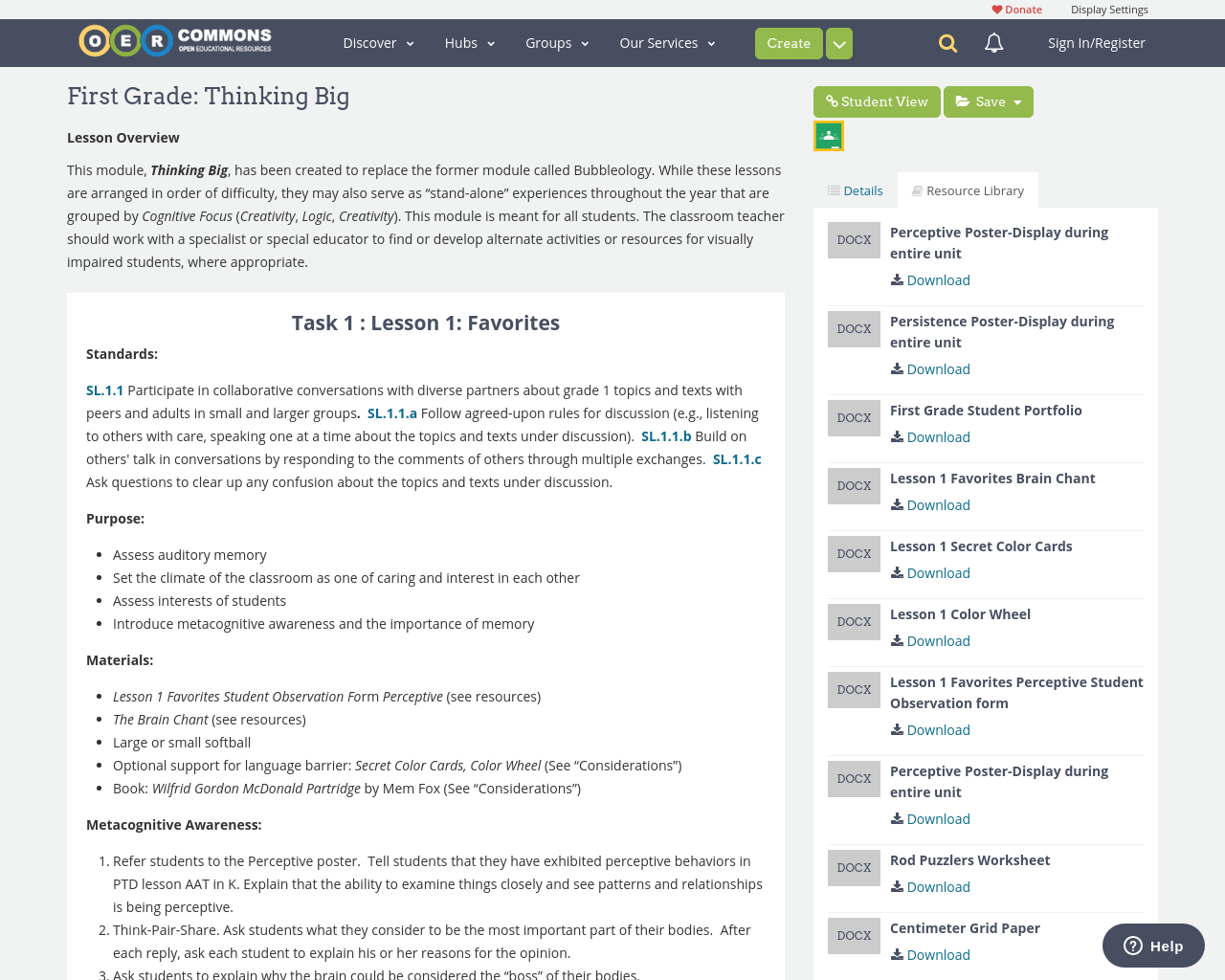 First Grade: Thinking Big | OER Commons