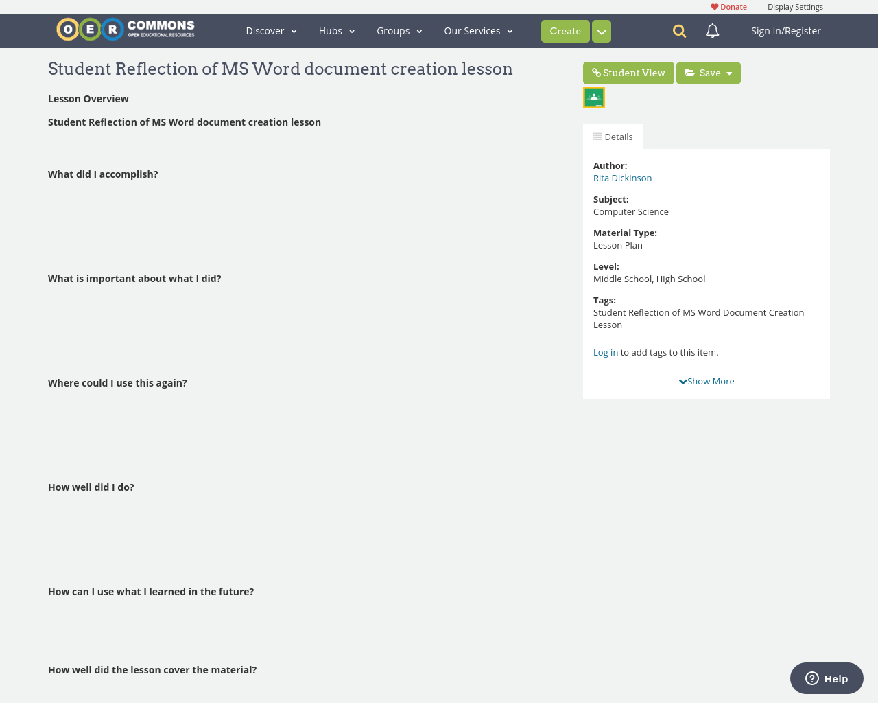 Student Reflection of MS Word document creation lesson | OER Commons