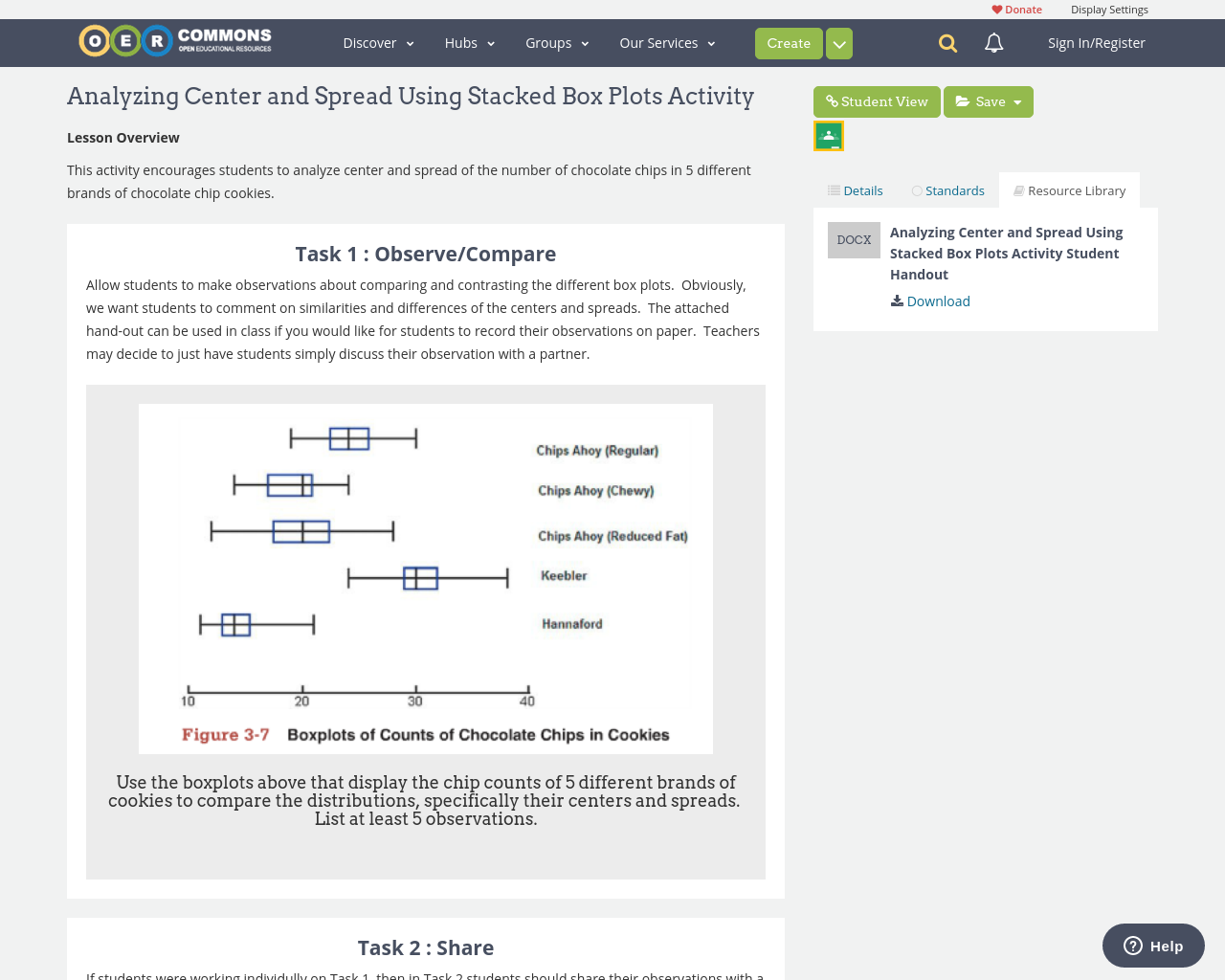 Analyzing Center and Spread Using Stacked Box Plots Activity | OER Commons