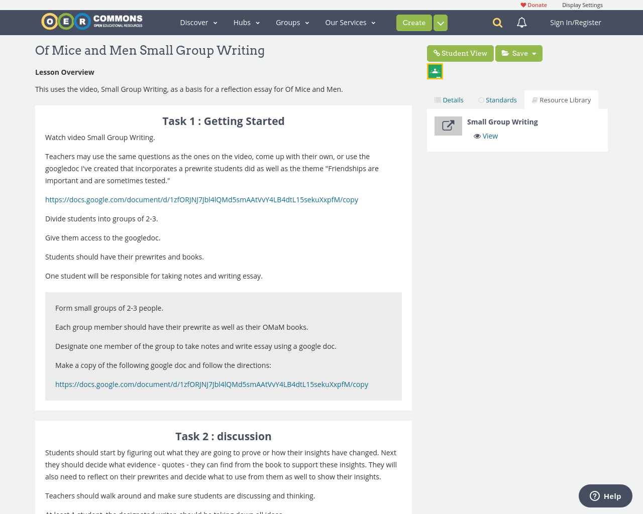 Of Mice and Men Small Group Writing | OER Commons