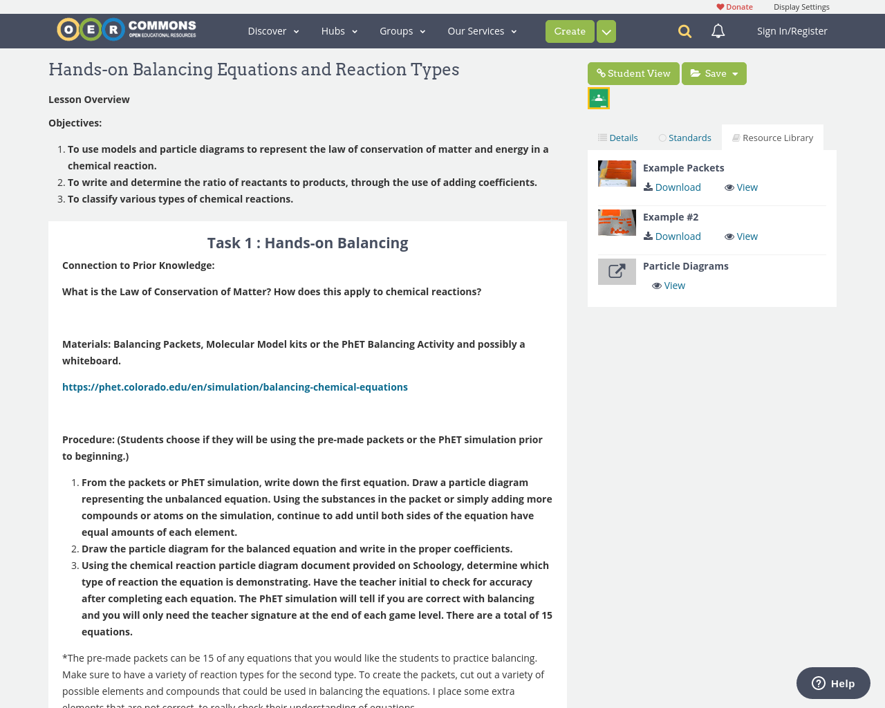 Hands-on Balancing Equations and Reaction Types | OER Commons