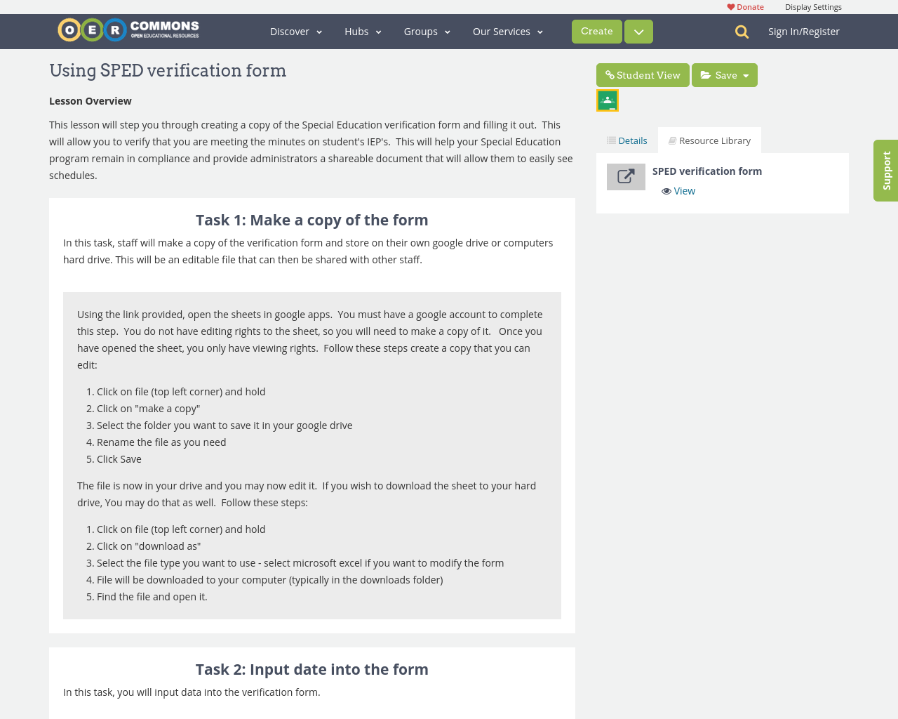 Using SPED verification form | OER Commons