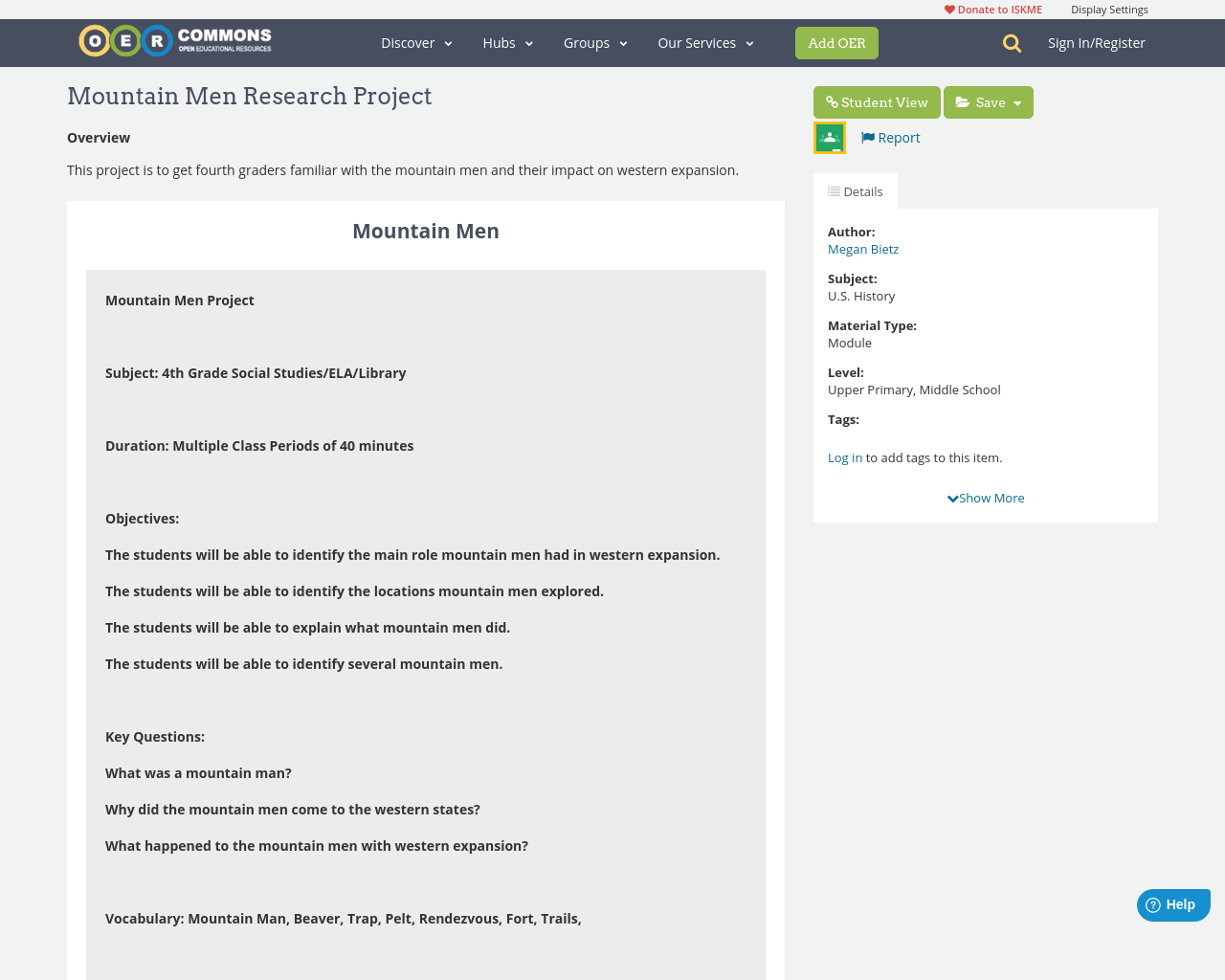 Mountain Men Research Project | OER Commons