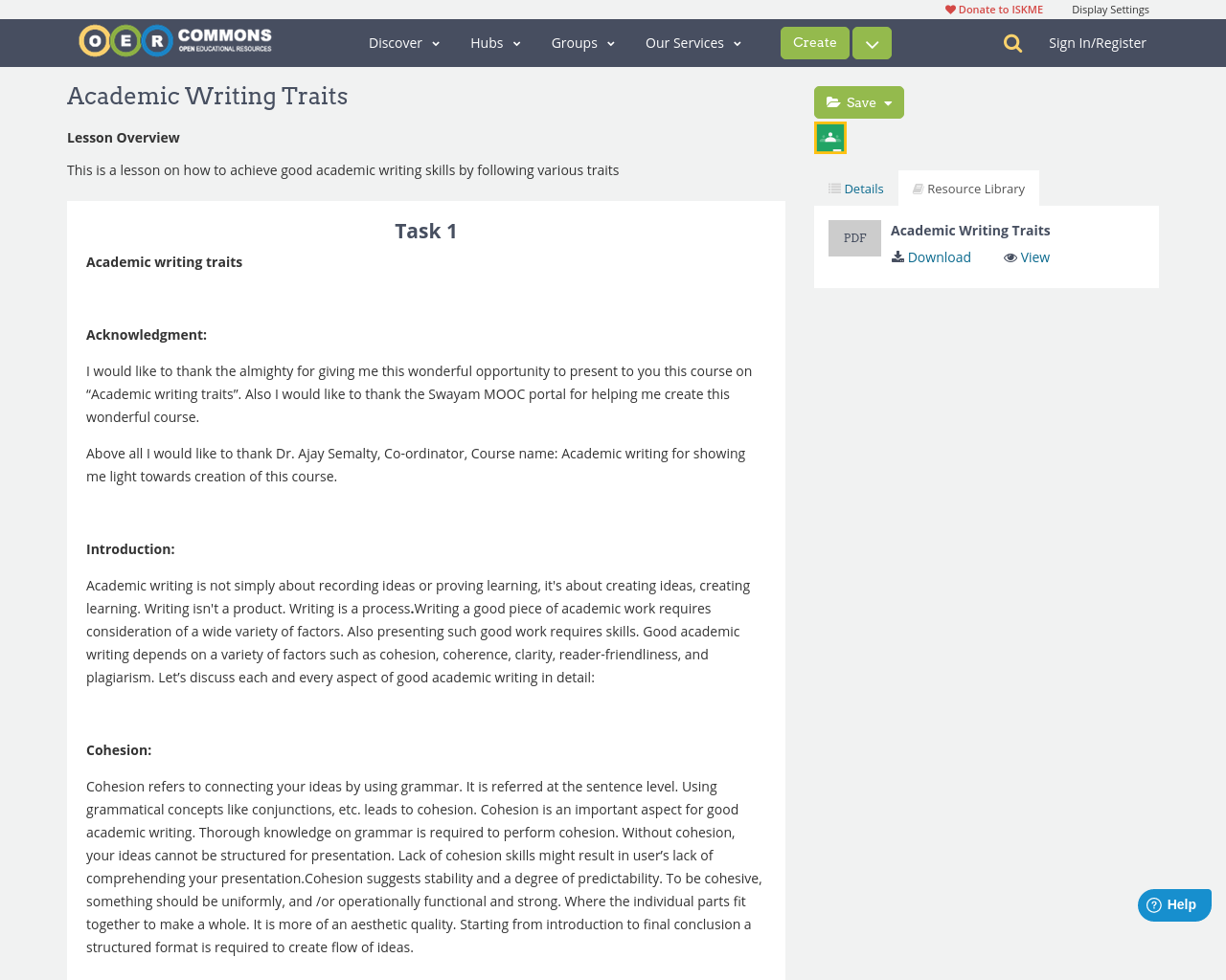 Academic Writing Traits | OER Commons