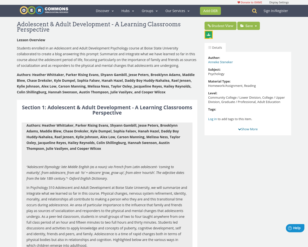 Adolescent & Adult Development - A Learning Classrooms Perspective ...