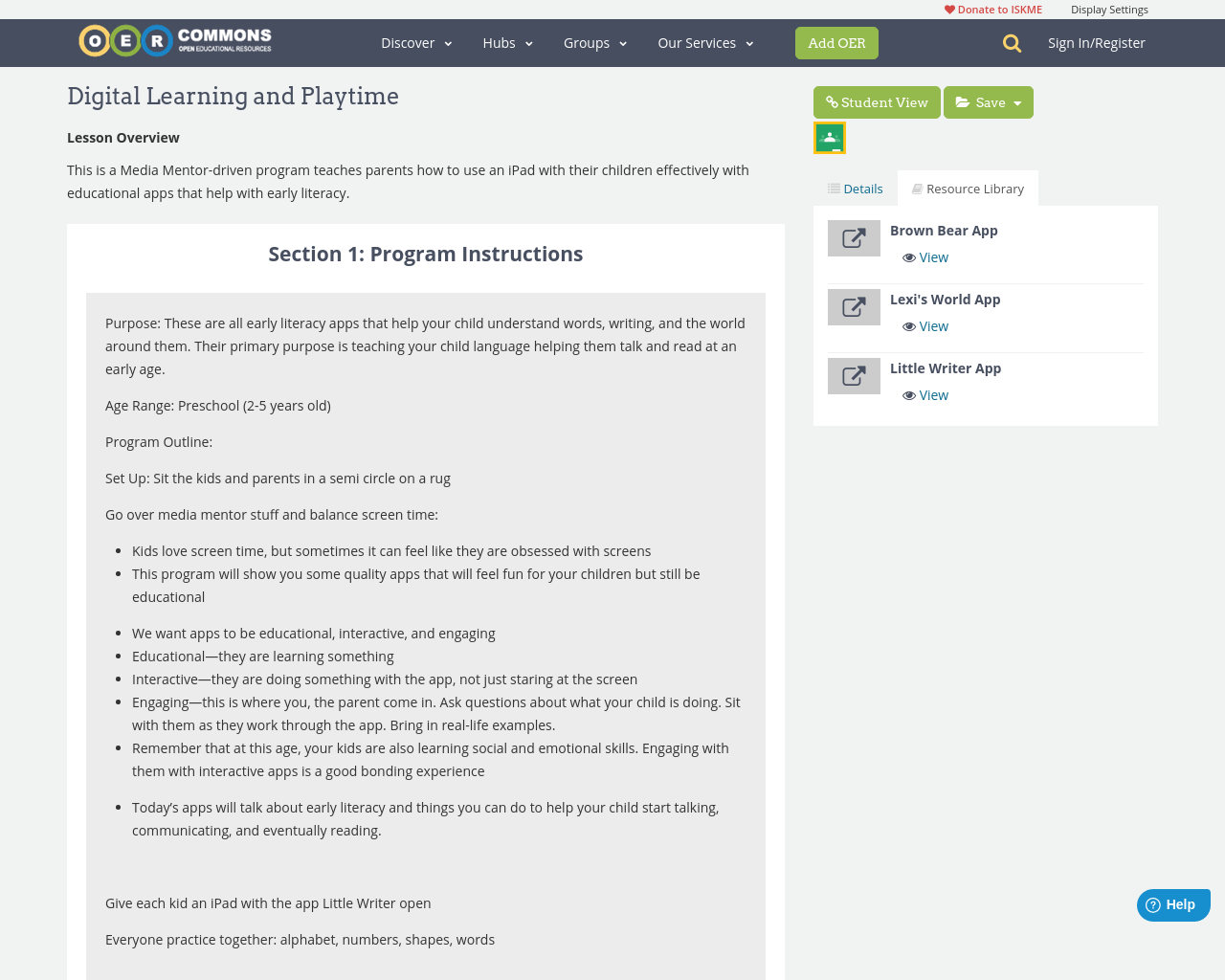Digital Learning and Playtime | OER Commons
