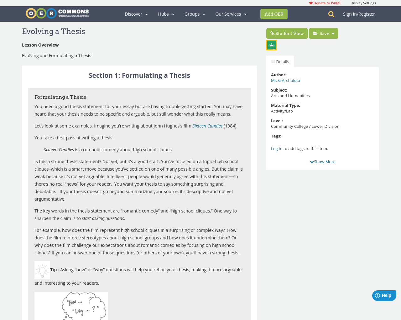 Evolving a Thesis | OER Commons