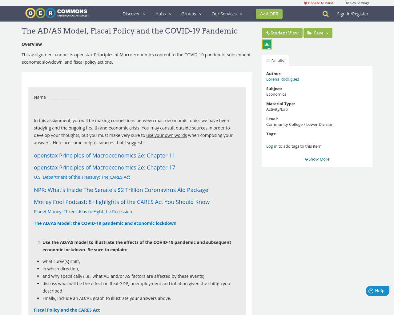 The AD/AS Model, Fiscal Policy and the COVID-19 Pandemic | OER Commons