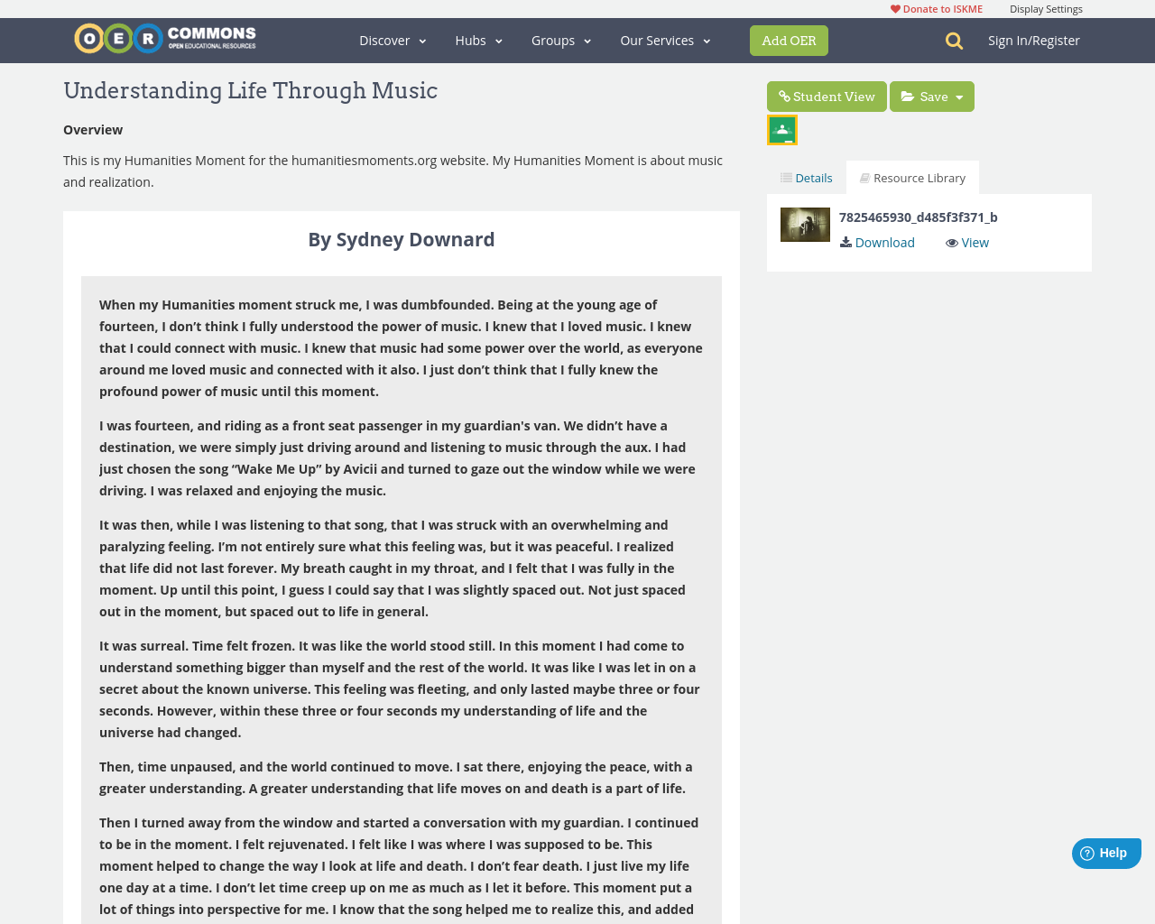 Understanding Life Through Music | OER Commons