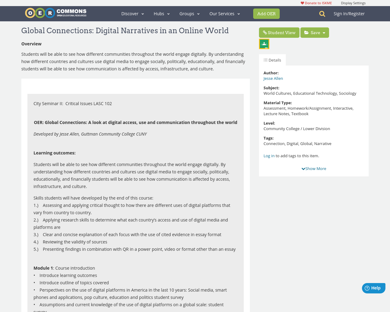 Global Connections: Digital Narratives in an Online World | OER Commons