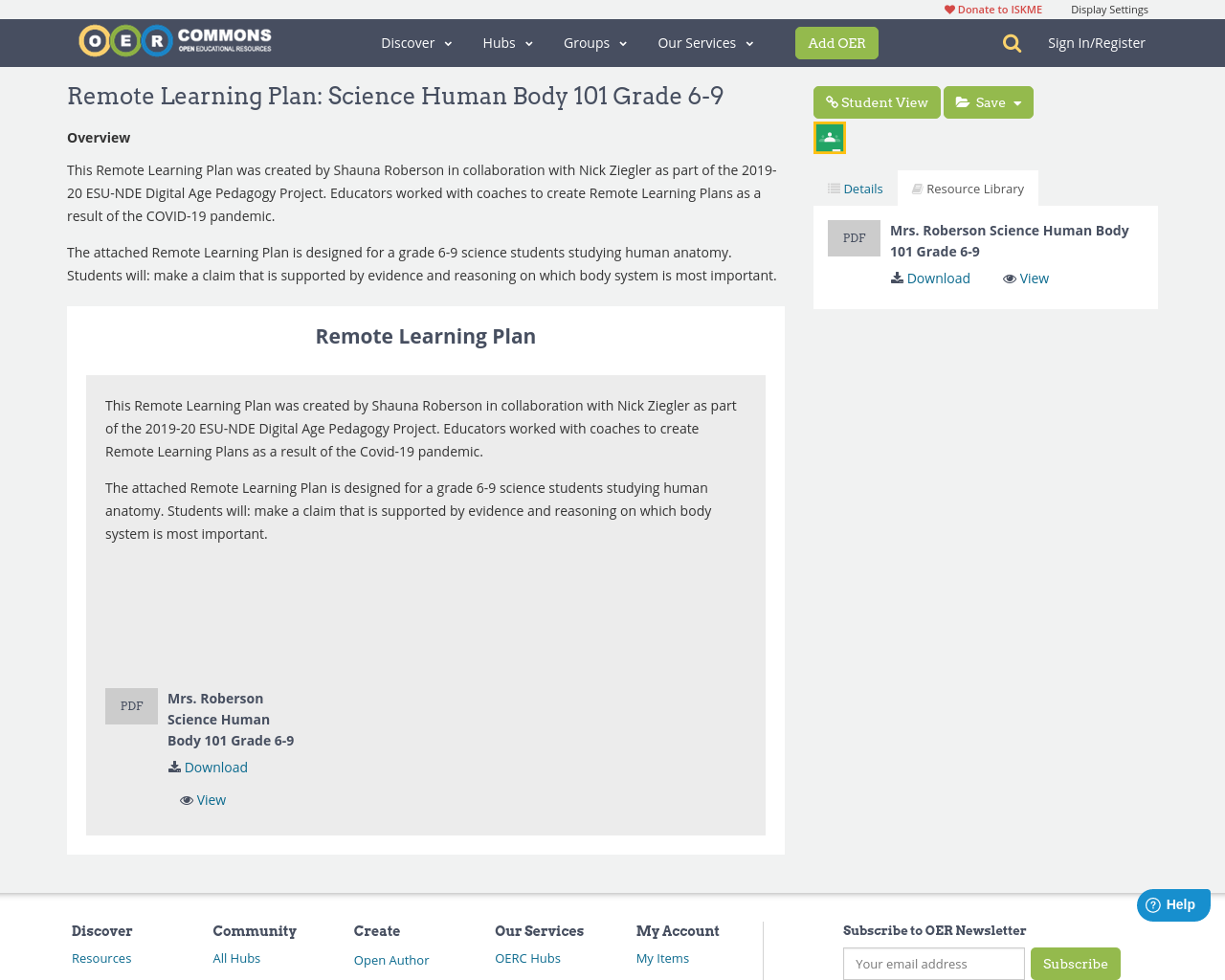 Remote Learning Plan: Science Human Body 101 Grade 6-9 | OER Commons