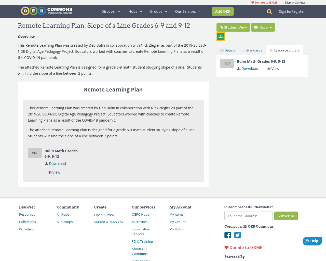 Remote Learning Plan: Slope of a Line Grades 6-9 and 9-12 | OER Commons