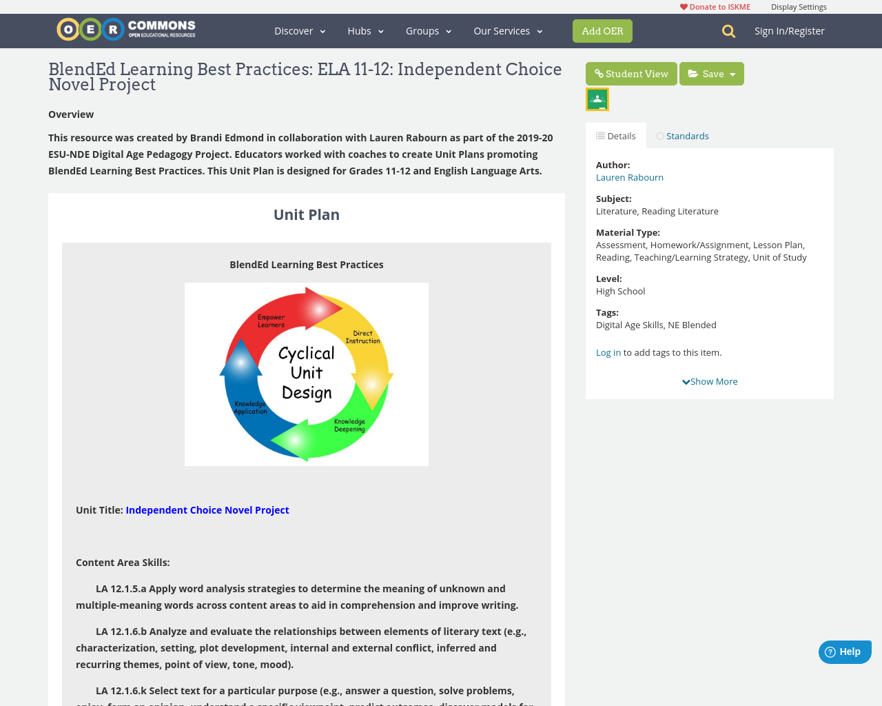 BlendEd Learning Best Practices: ELA 11-12: Independent Choice Novel ...