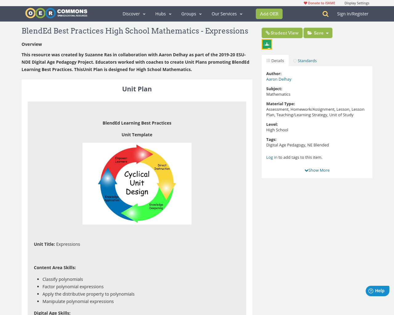 BlendEd Best Practices High School Mathematics - Expressions | OER Commons