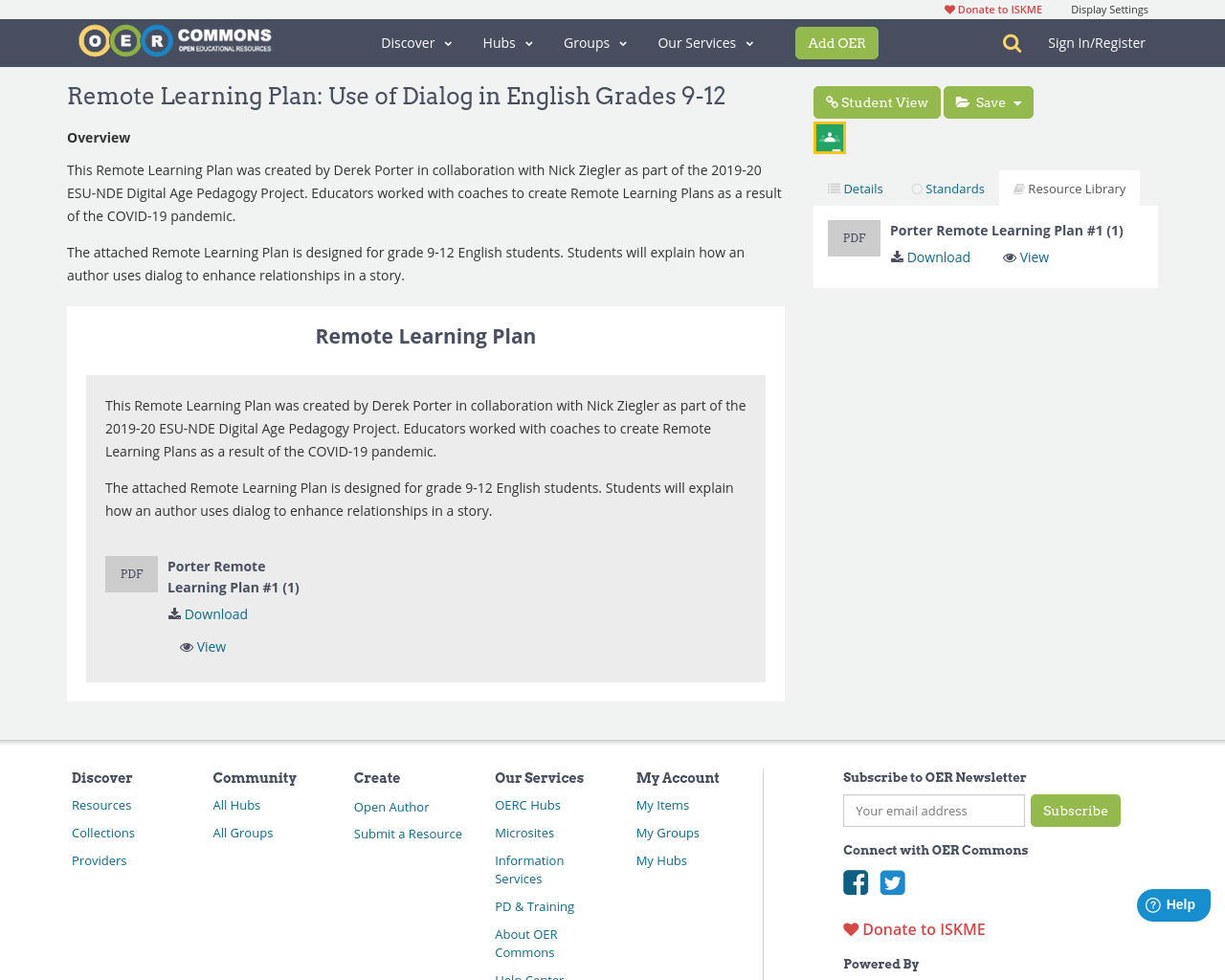 Remote Learning Plan: Use of Dialog in English Grades 9-12 | OER Commons