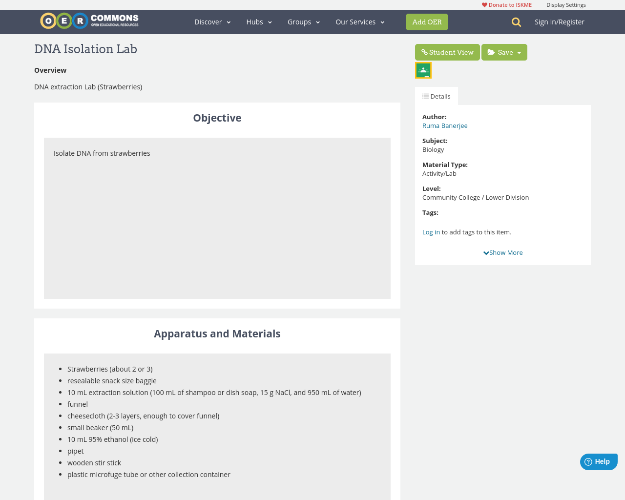 DNA Isolation Lab | OER Commons