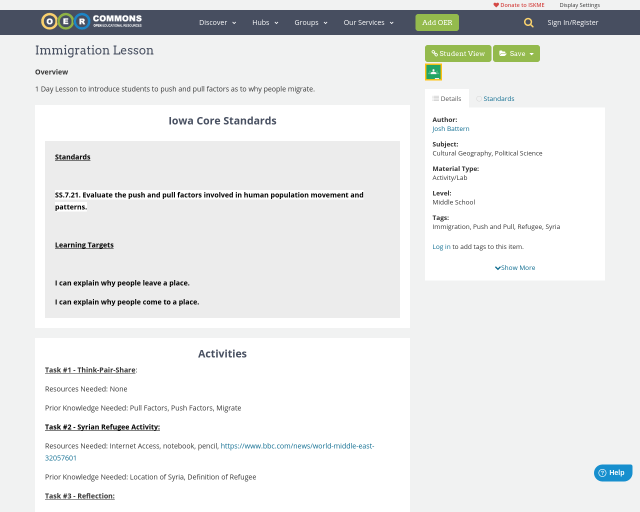 Immigration Lesson | OER Commons