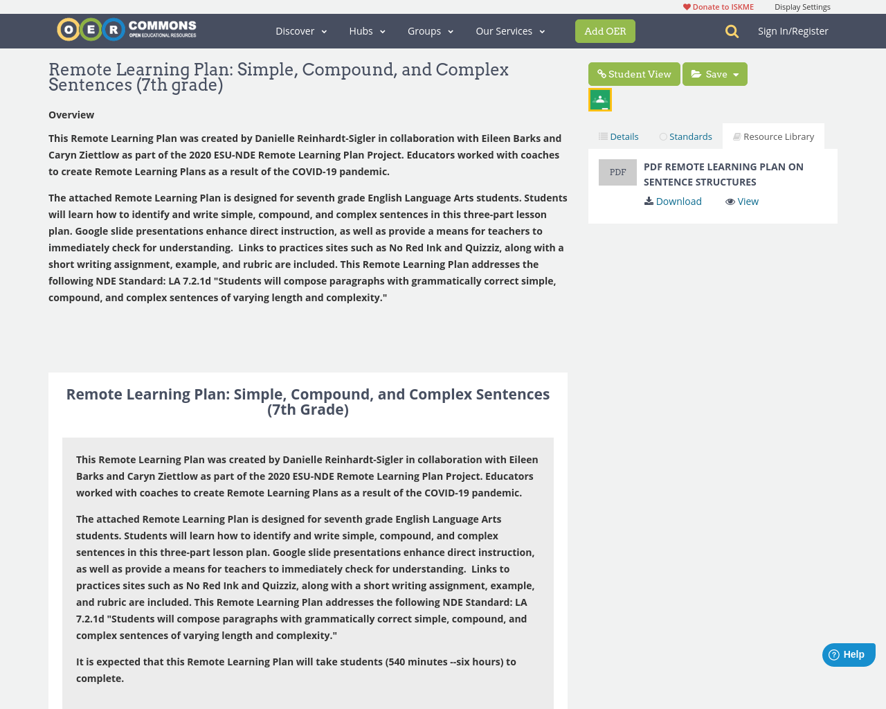 Remote Learning Plan: Simple, Compound, and Complex Sentences (7th ...