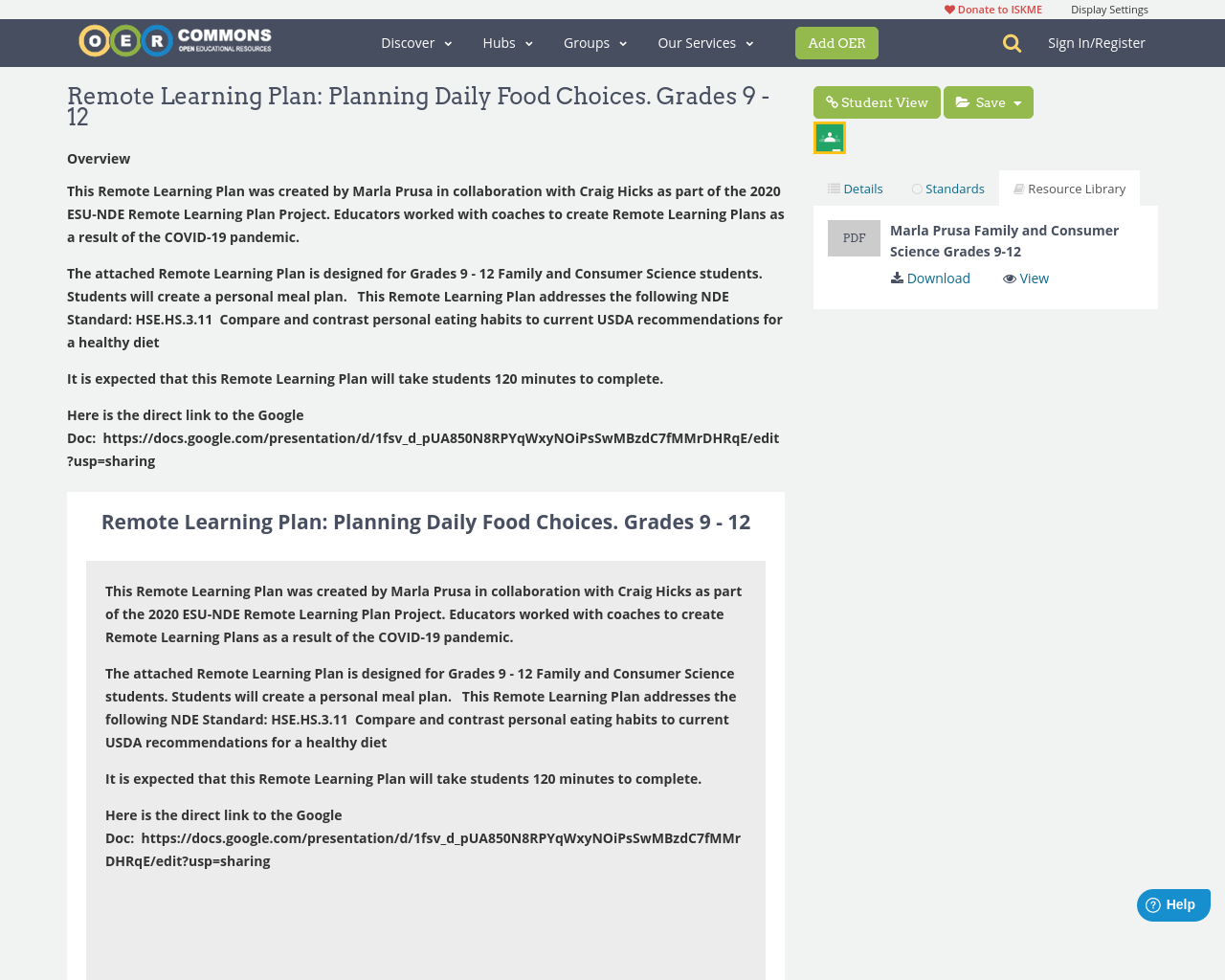 Remote Learning Plan: Planning Daily Food Choices. Grades 9 - 12 | OER ...