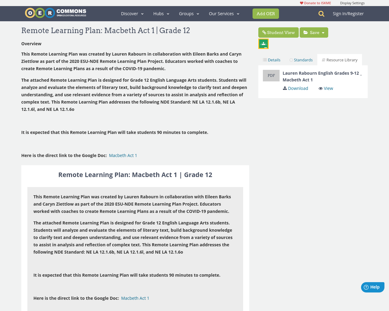 Remote Learning Plan: Macbeth Act 1 | Grade 12 | OER Commons