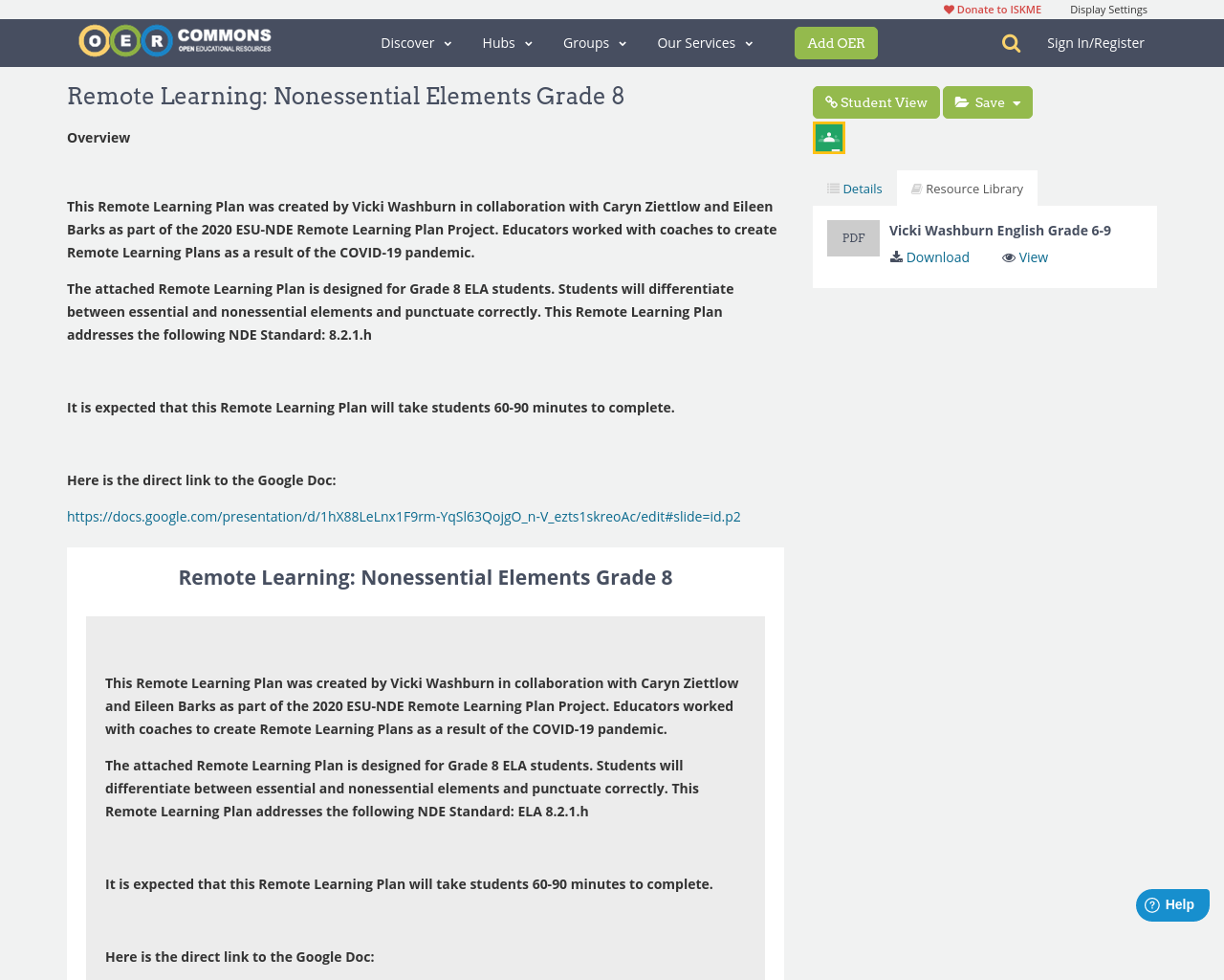 Remote Learning: Nonessential Elements Grade 8 | OER Commons