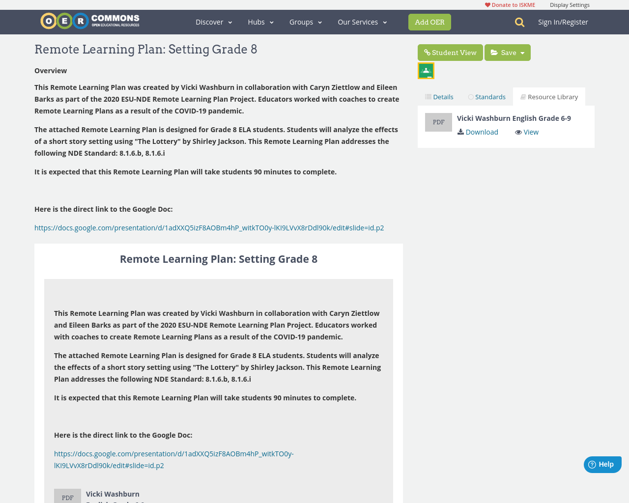 Remote Learning Plan: Setting Grade 8 | OER Commons