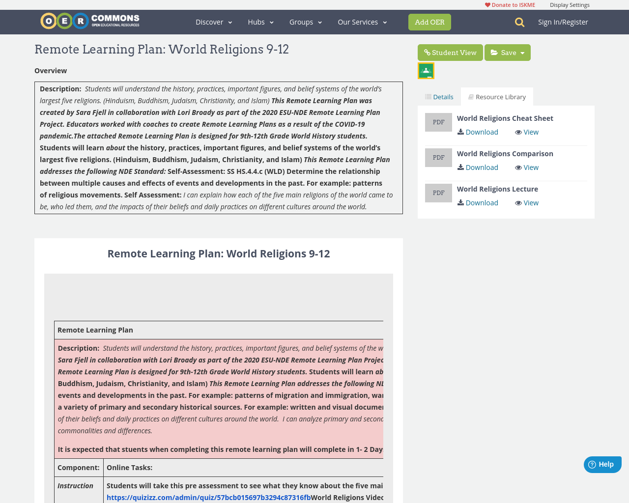 Remote Learning Plan: World Religions 9-12 | OER Commons